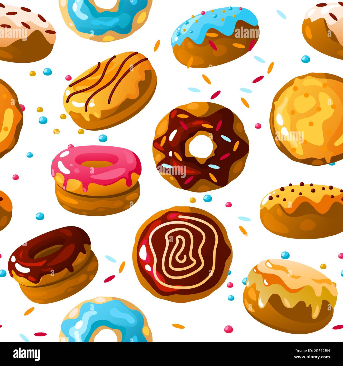 Donuts patern. Seamless cartoon sweet bakery dessert with rainbow ...