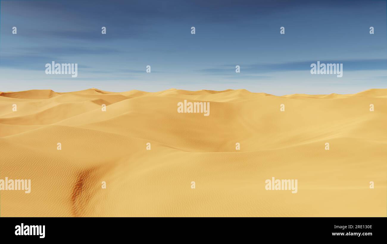 Desert sand dunes. Endless yellow sands of the Sahara Desert. 3d render ...