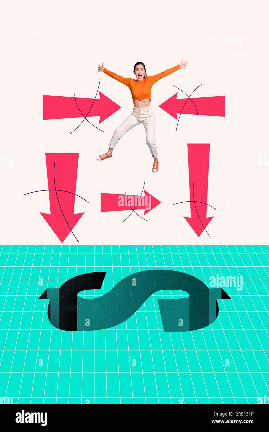 Vertical template sketch collage of cheerful excited girl jump up ...