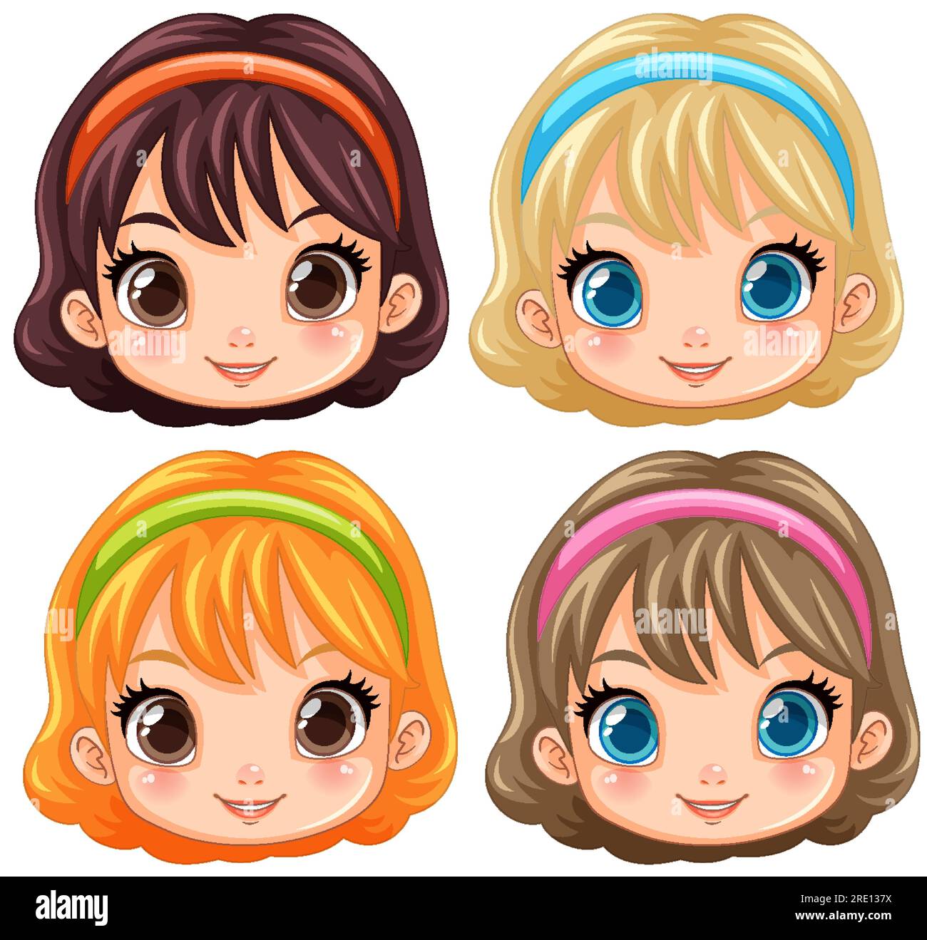 Collection of Cute Girl Faces illustration Stock Vector Image & Art - Alamy