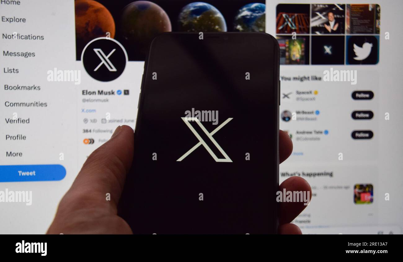 London, England, UK. 24th July, 2023. Elon Musk rebrands the Twitter ...