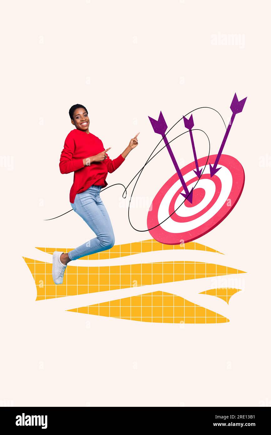 Sketch banner collage of cheerful happy man hand showing darts board ...