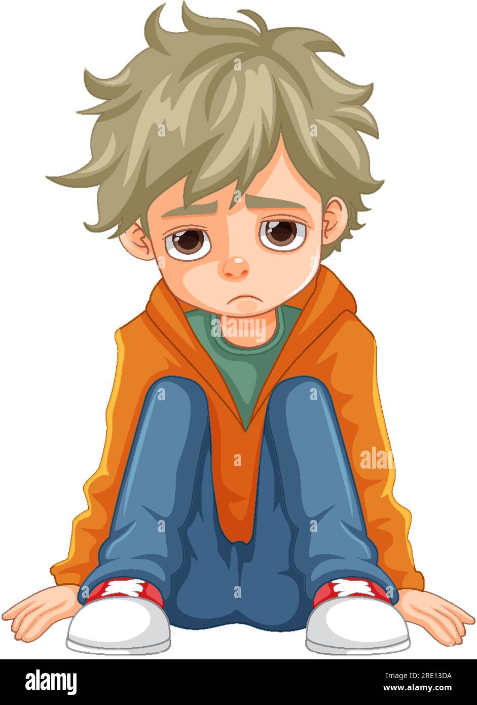 Sad boy sitting on the ground floor illustration Stock Vector Image ...