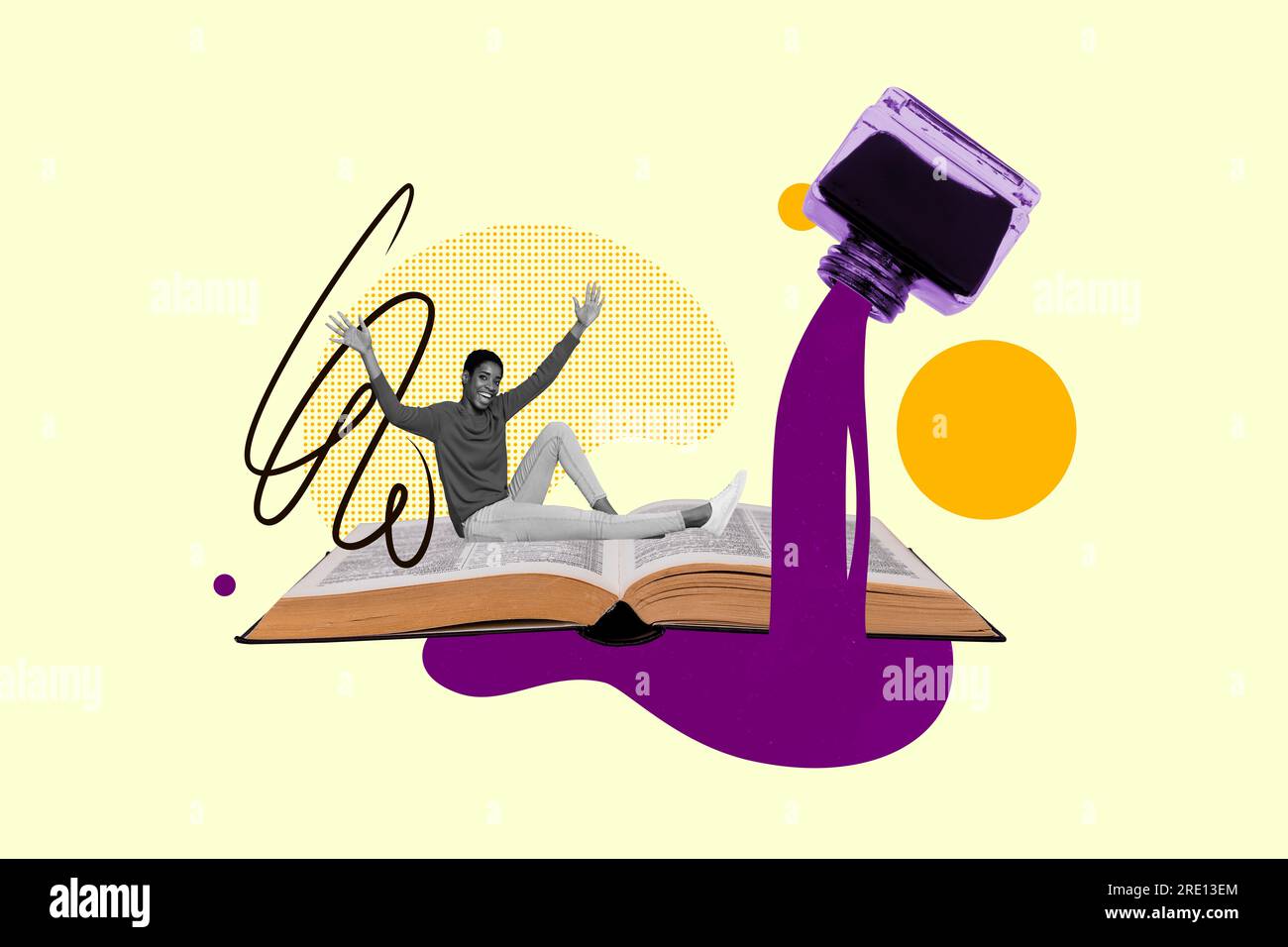 Collage picture image of happy smiling person novelist sitting paper ...