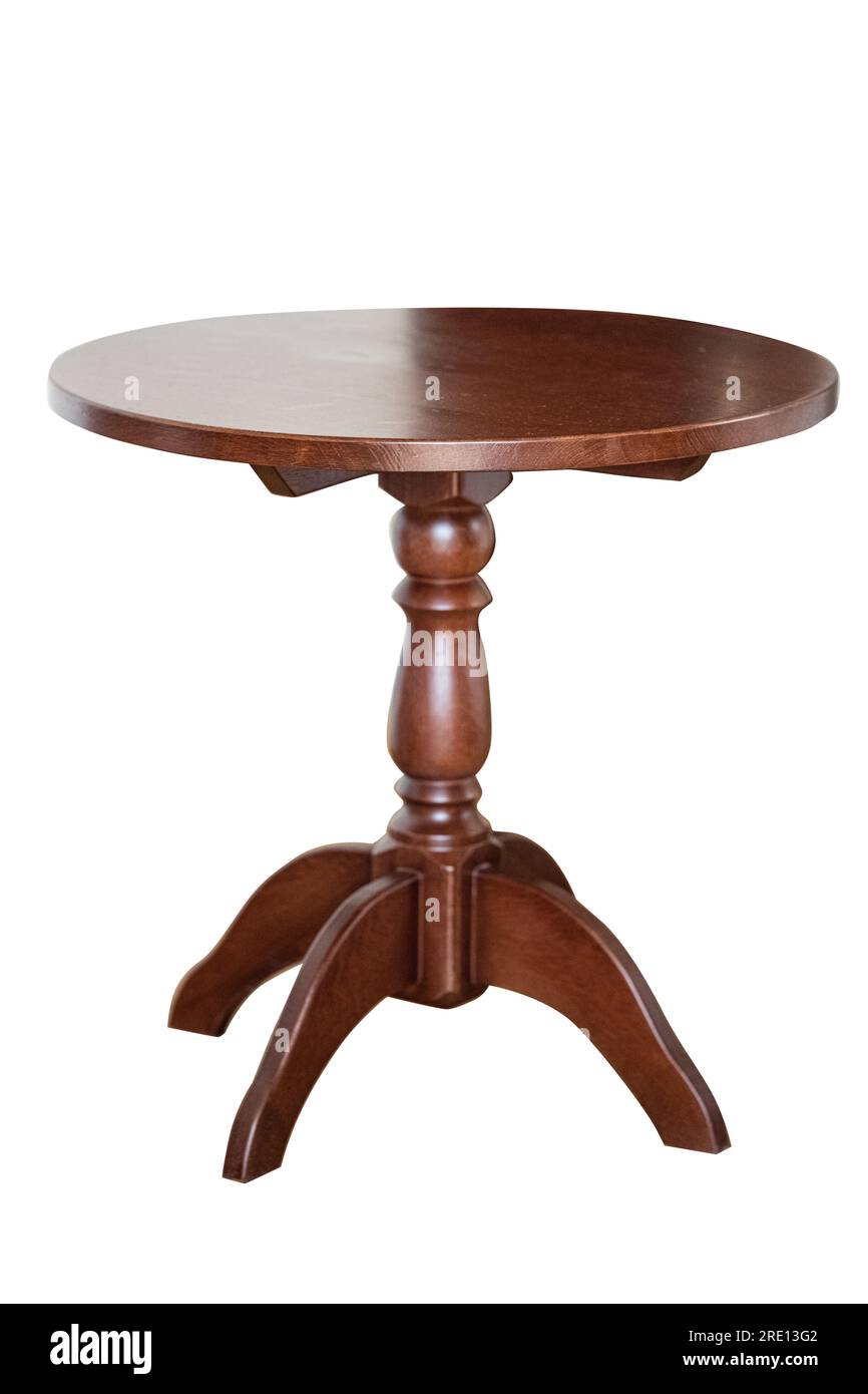 round wooden table isolated on white background Stock Photo - Alamy
