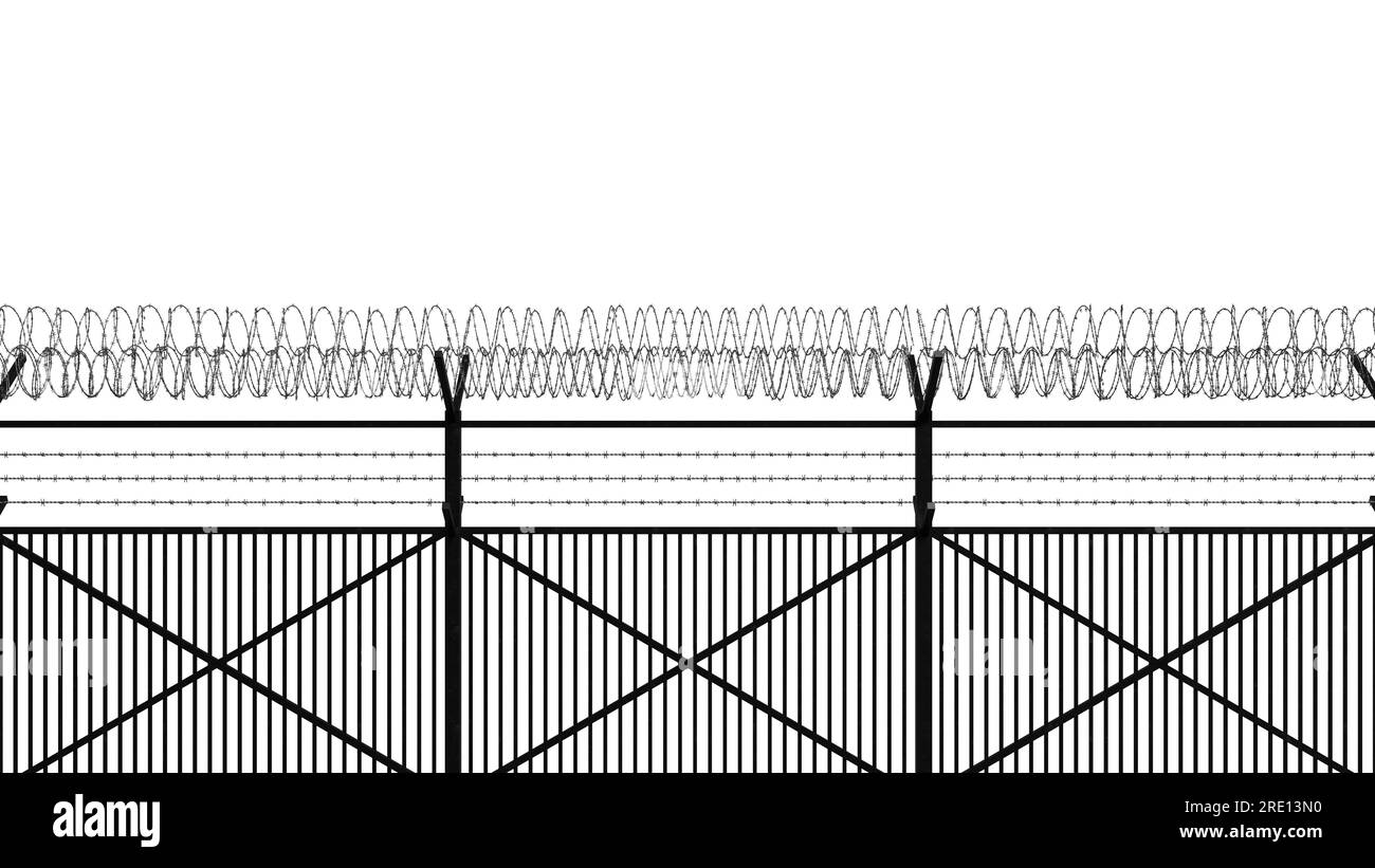 Fence made of steel barbed wire on white background, isolate. Border of ...