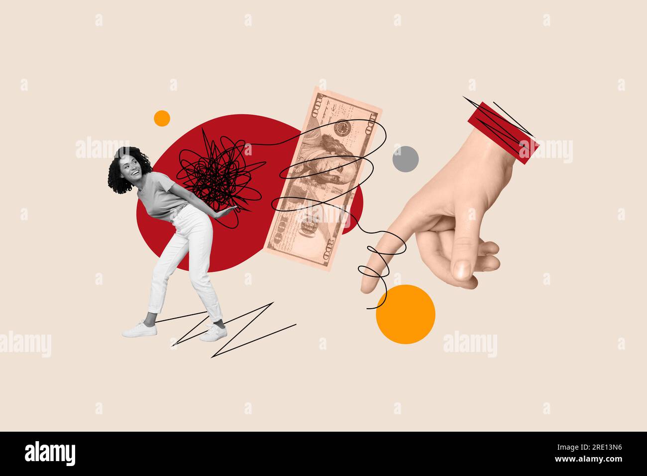 Poster picture sketch collage of positve persistent girl go carry use ...