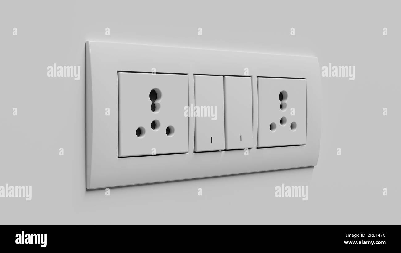 Modular switchboard electrical outlet, interchangeable on a white wall ...
