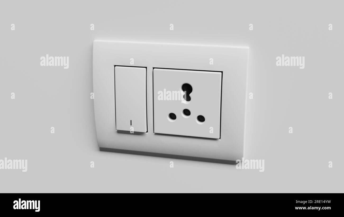 Modular switchboard electrical outlet, interchangeable on a white wall ...