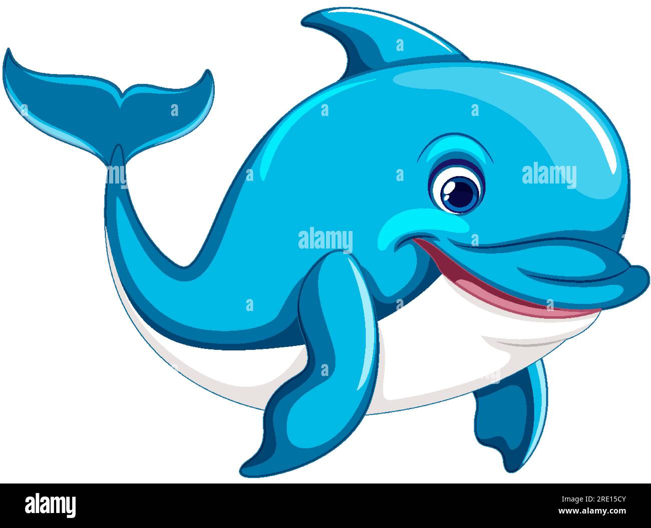 A vector cartoon illustration of a dolphin swimming and smiling ...