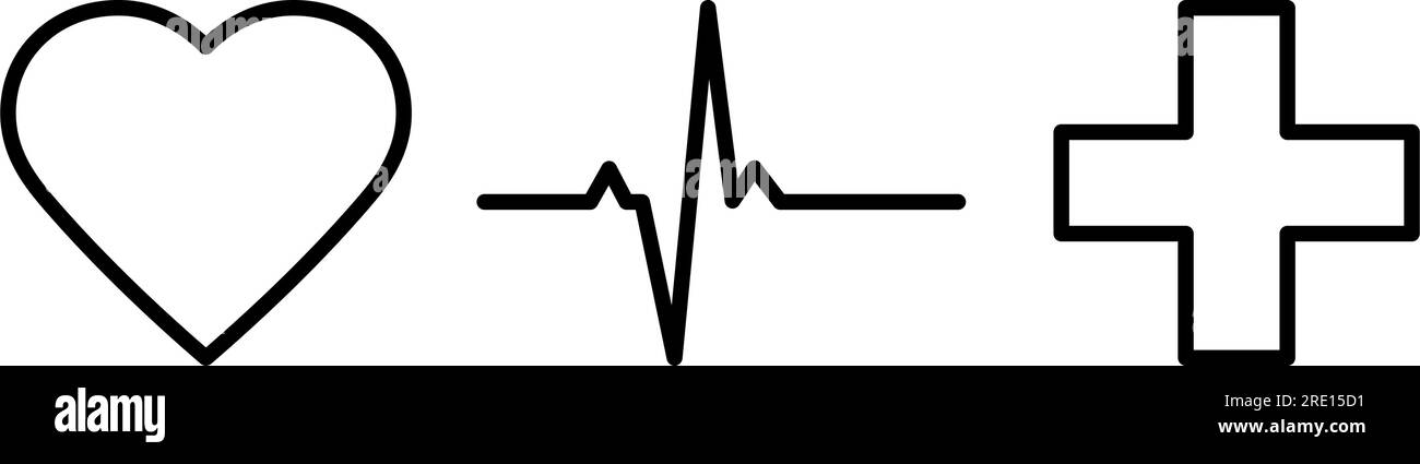 Medical line icons. Heartbeat, heart and cross line style Stock Vector ...