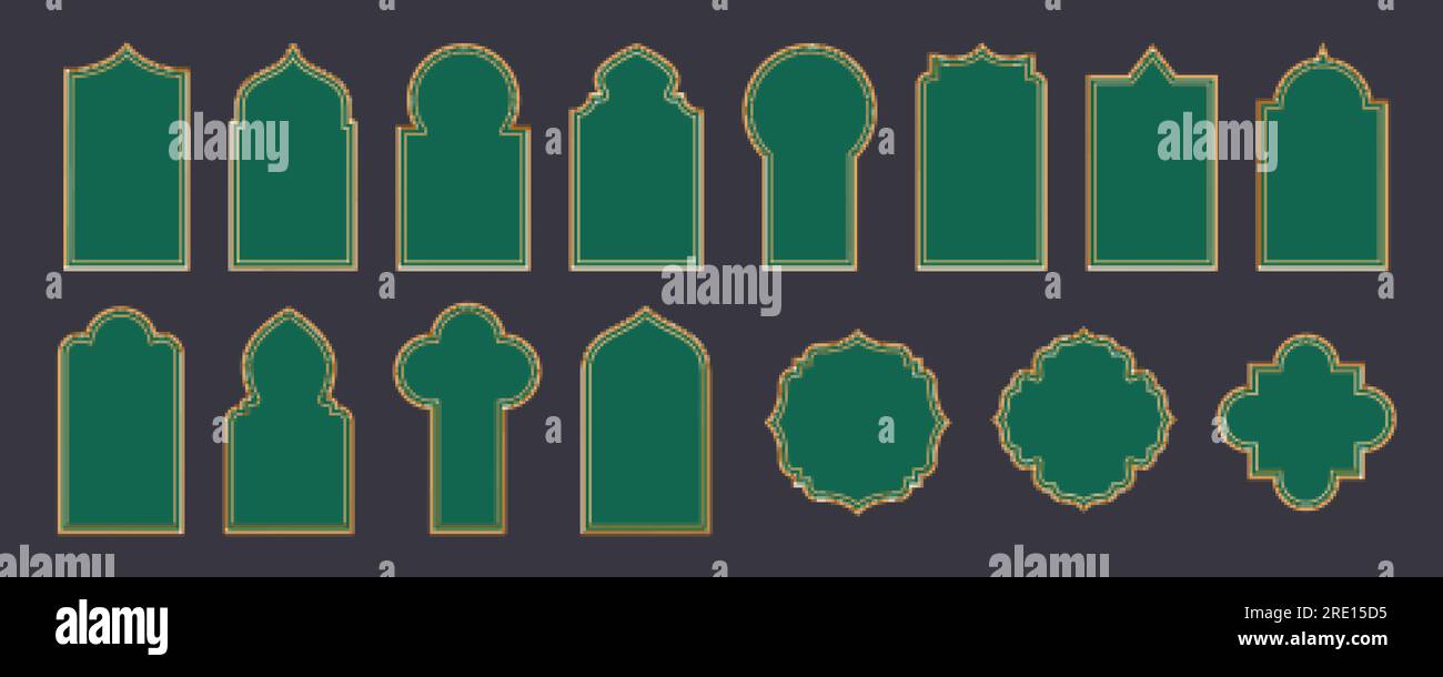 Ramadan window frame shapes. Islamic golden arches. Muslim mosque ...