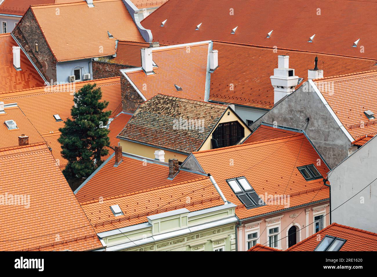 Weathered roof of an old house in picturesque european town with ...