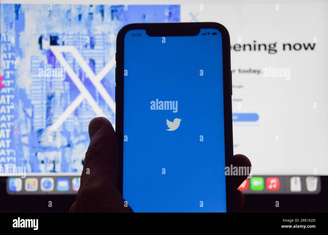 London, UK. 24th July 2023. Elon Musk rebrands the Twitter bird logo to ...