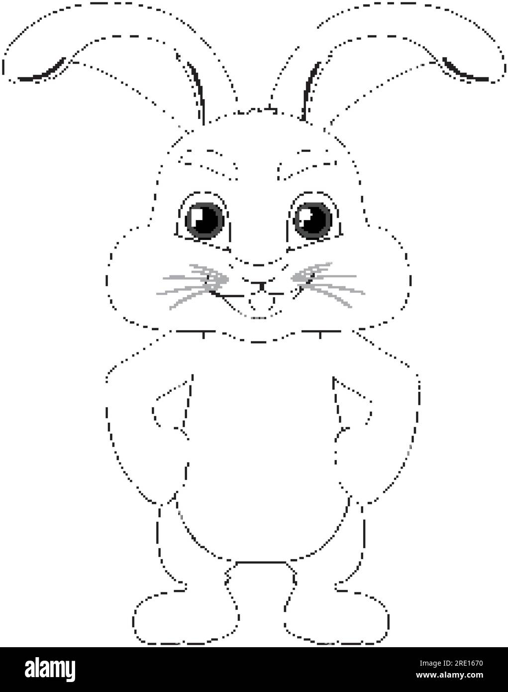 A vector cartoon illustration of a cute rabbit standing in an outline ...