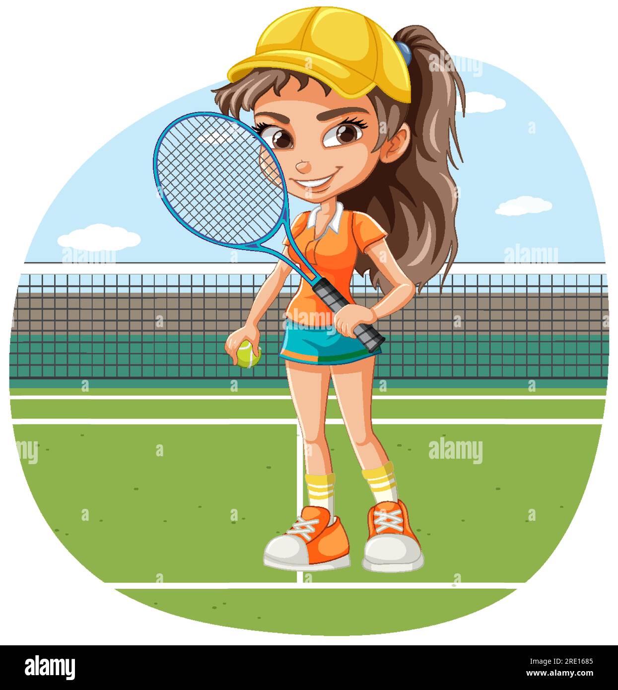 Female tennis player at tennis field background isolated illustration ...