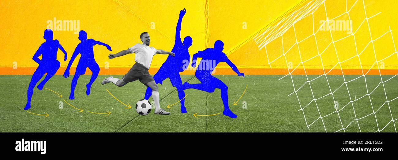 Development of movements. Professional football player in motion with ...