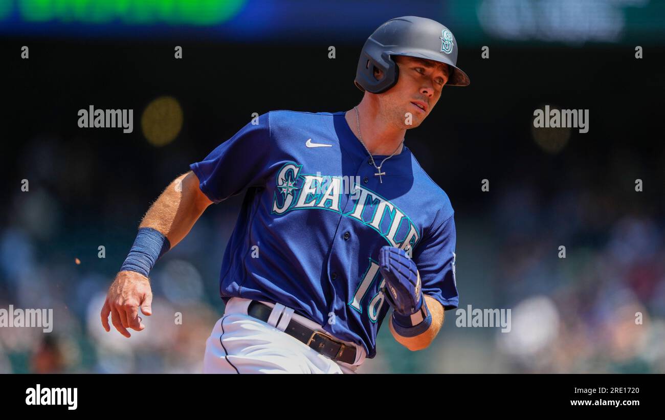 Seattle Mariners' Cade Marlowe jogs the base path during baseball game ...