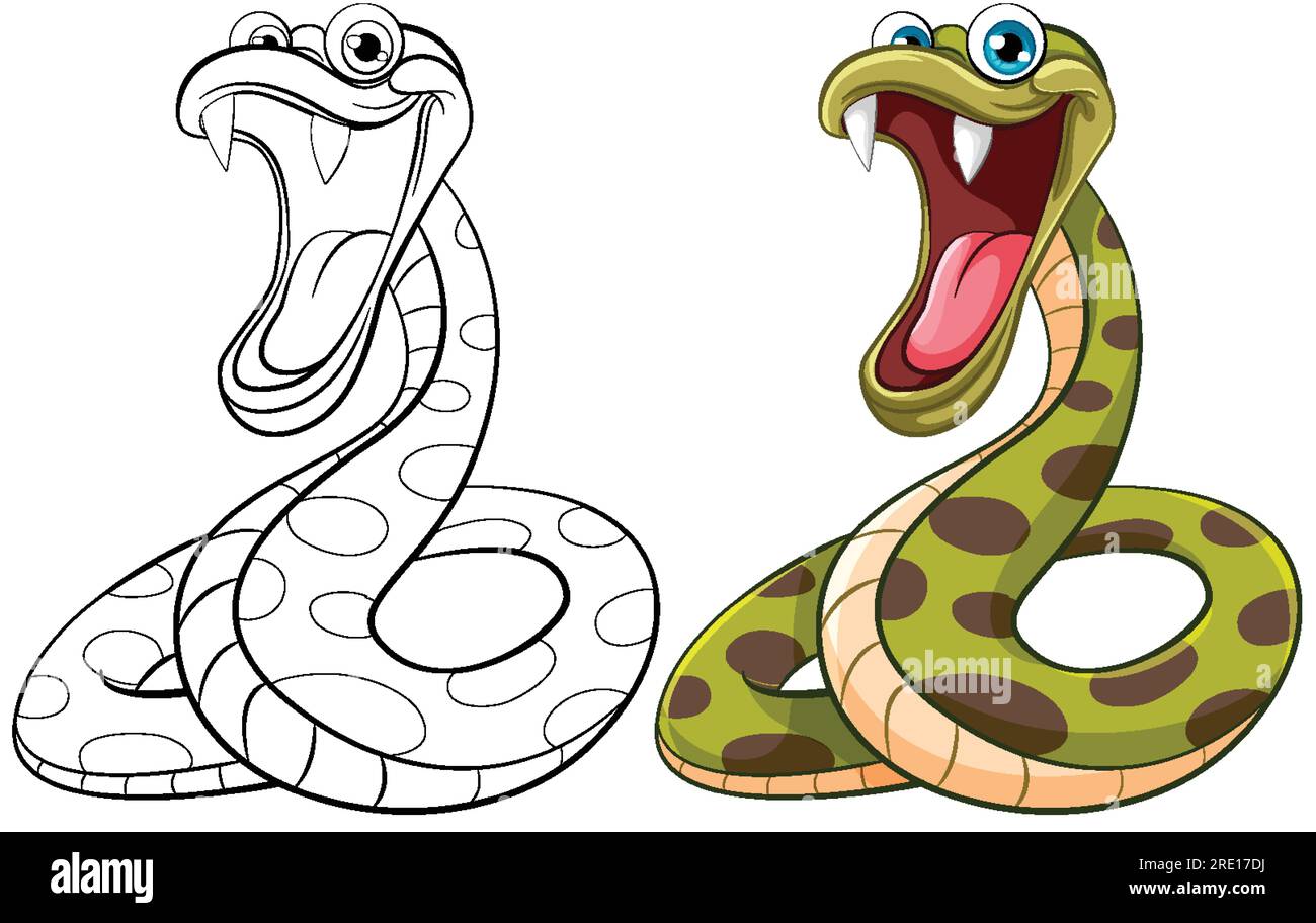 A cartoon illustration of a green polka dot python snake, isolated on ...