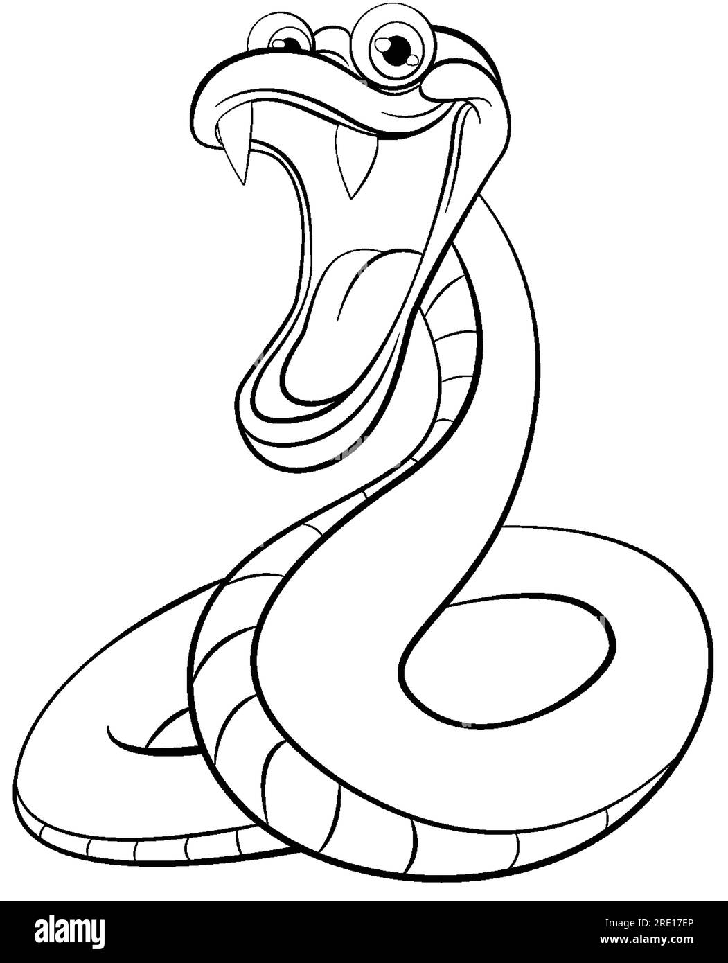 An open-mouthed cartoon snake with big sharp teeth, isolated on a white ...