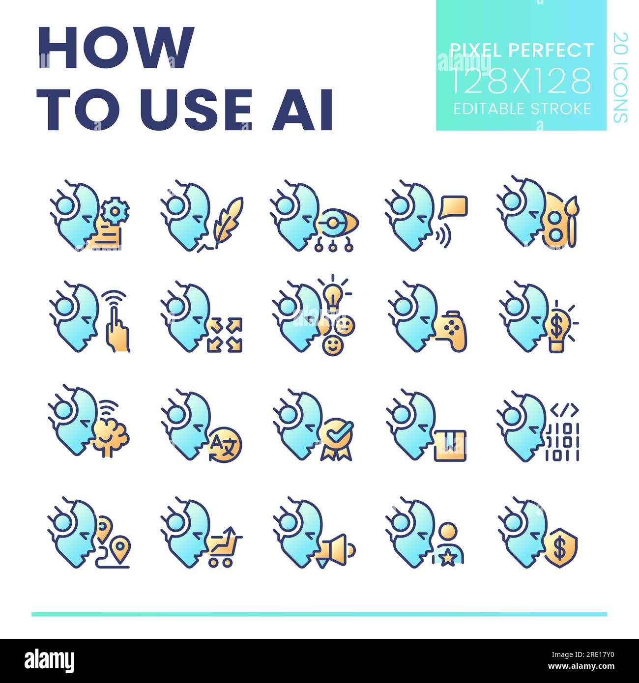 How to use AI big pixel perfect color gradient icons set Stock Vector Image & Art - Alamy