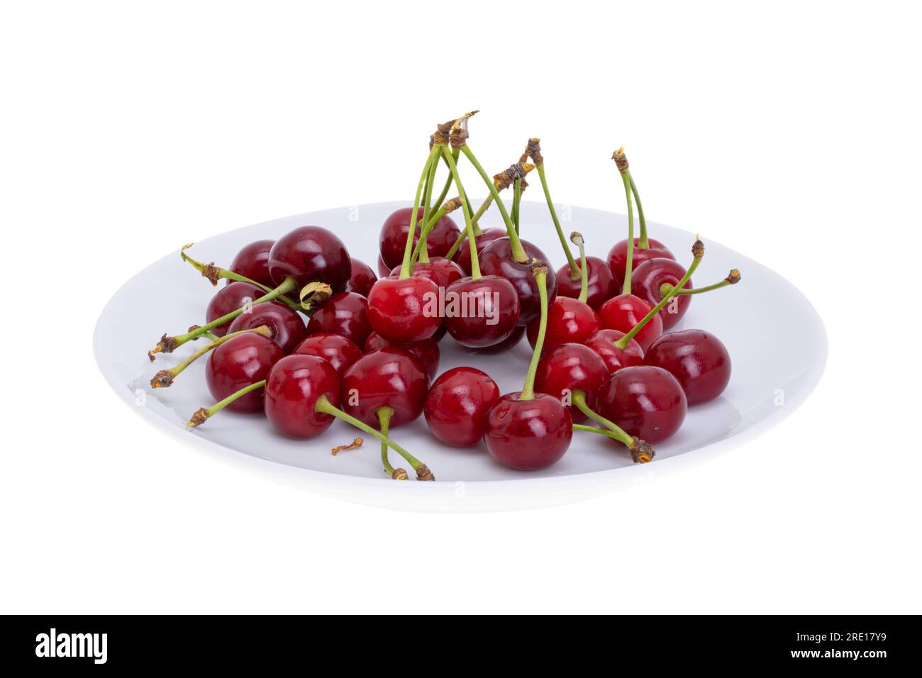 plate with cherries isolated on white background Stock Photo - Alamy