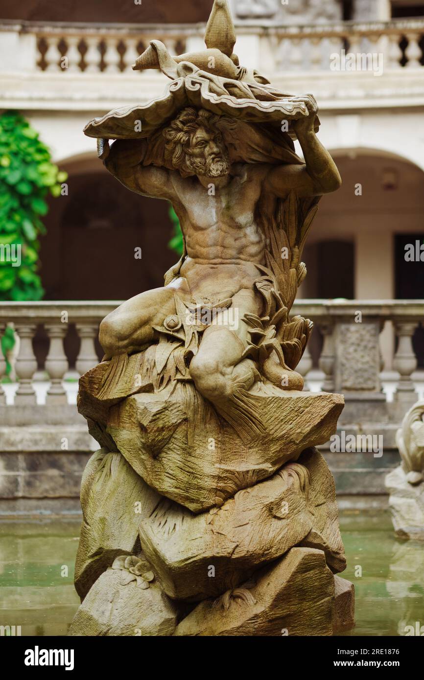 Statue of Neptune, Grotta fountain in Grebovka, Havlicek Gardens ...