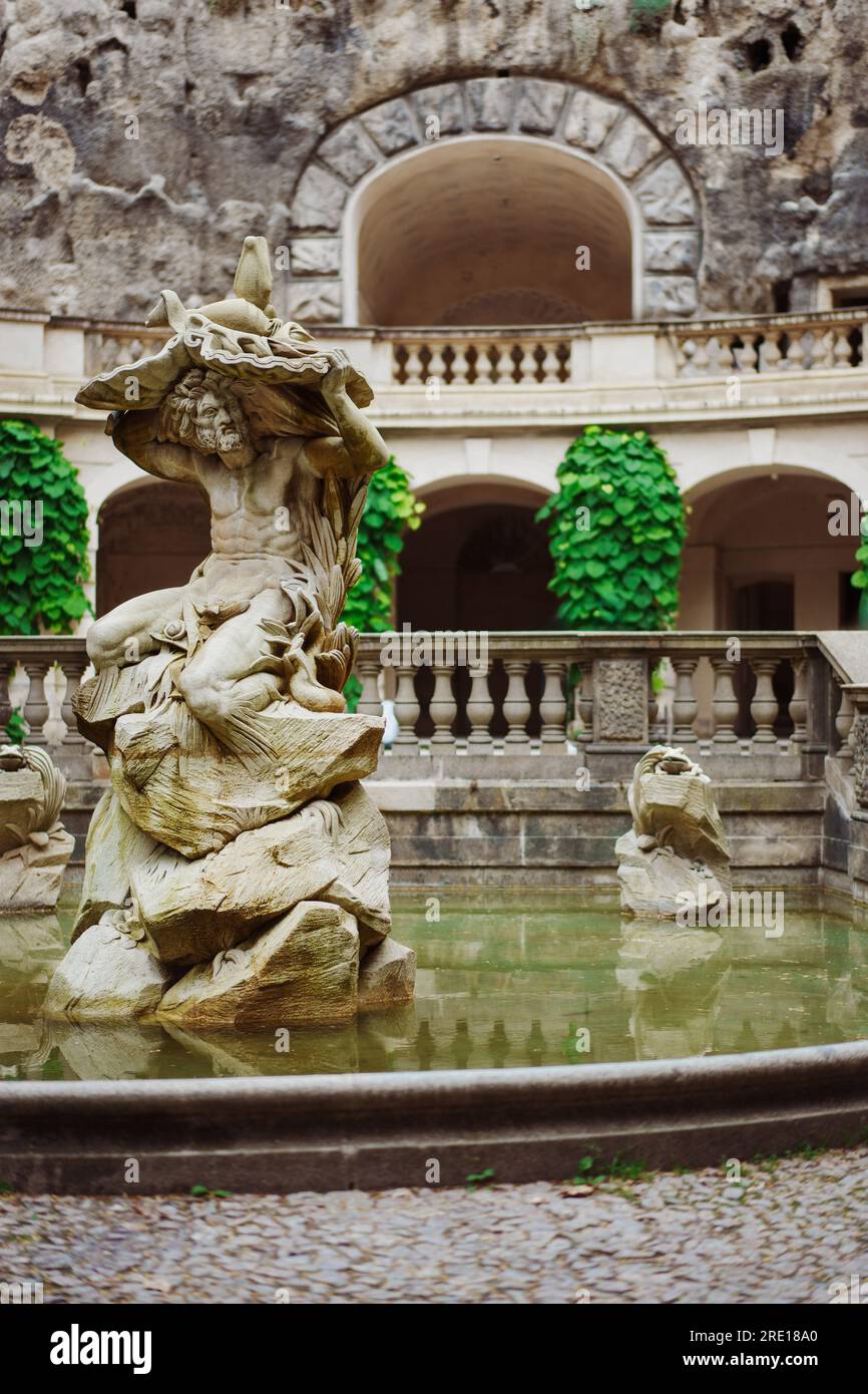Statue of Neptune, Grotta fountain in Grebovka, Havlicek Gardens ...