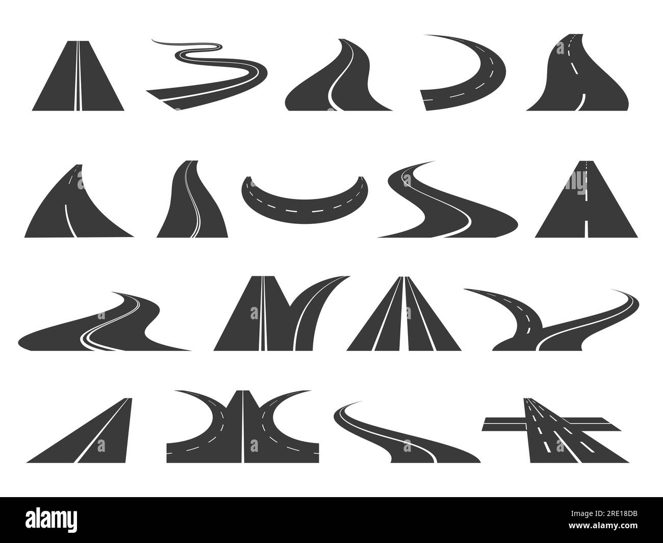 Curvy Road Elements Perspective Highway Windings Winding Road And Highway Path Marking With