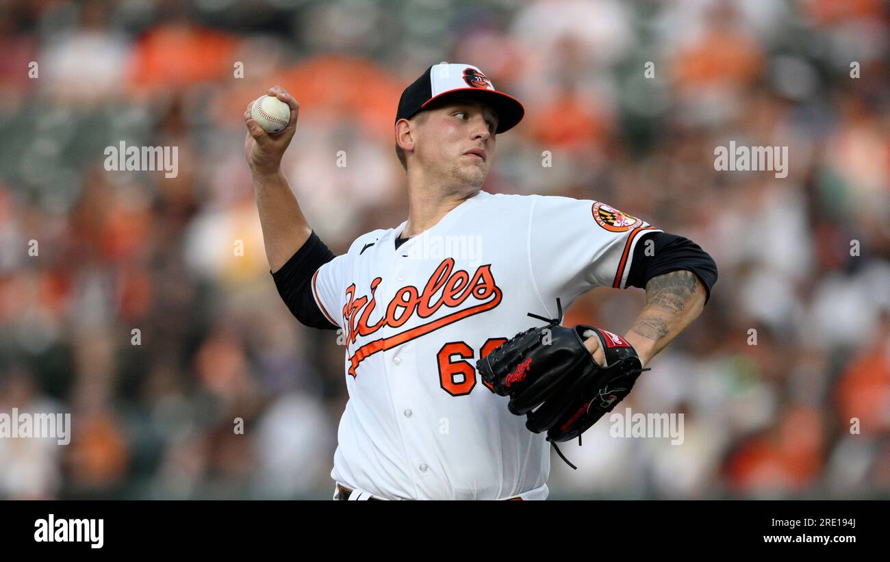 Baltimore Orioles starting pitcher Tyler Wells (68) in action during a ...