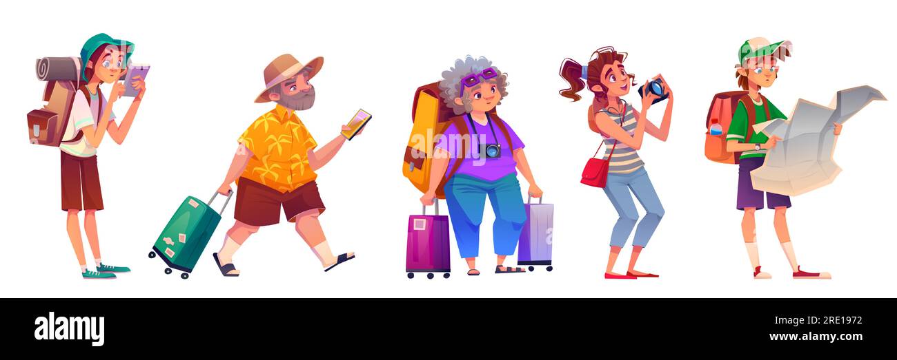 People tourists in travel. Tourism, trip and sightseeing concept with ...