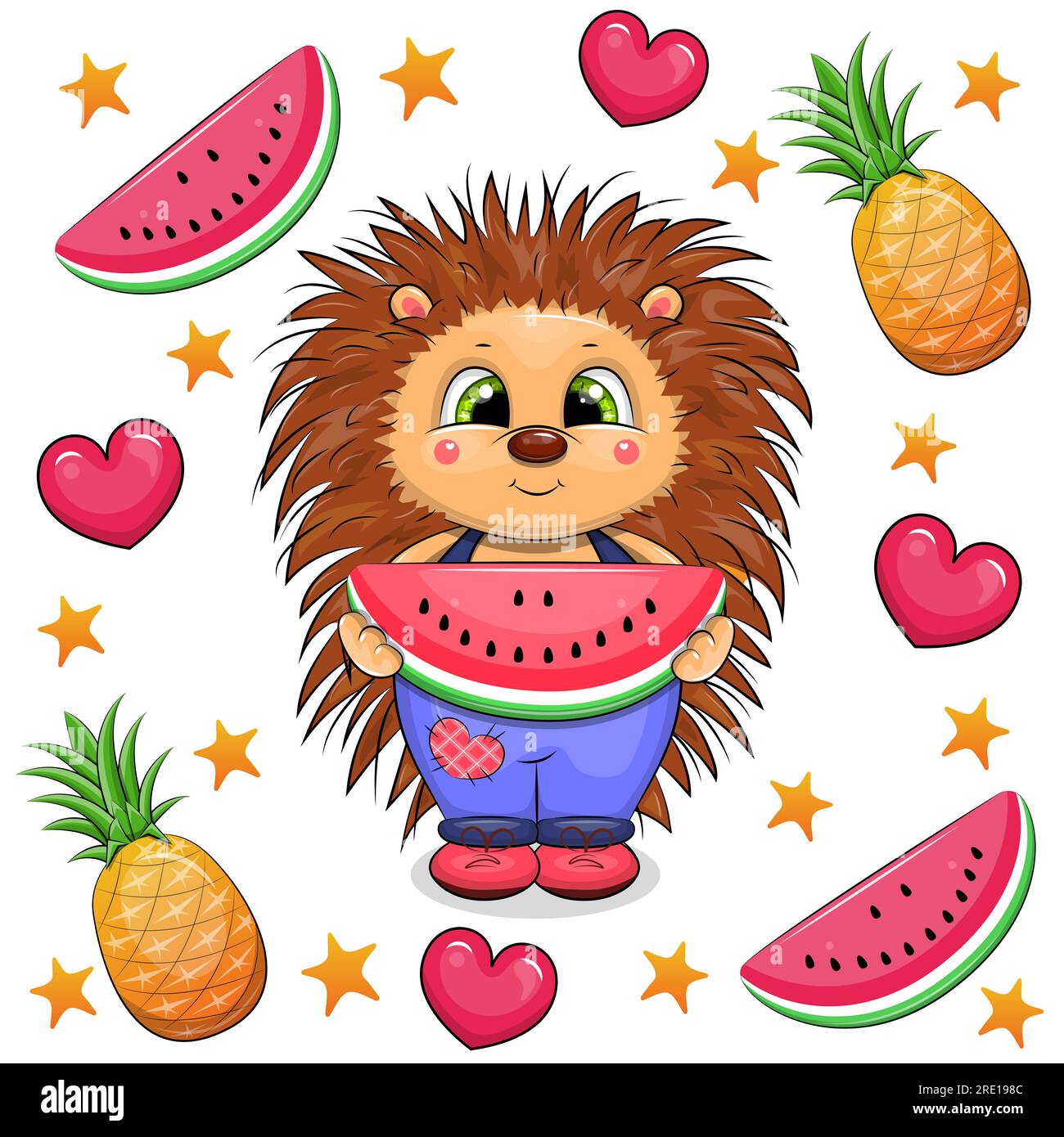 Cute cartoon hedgehog with fruits. Summer animal vector illustration ...