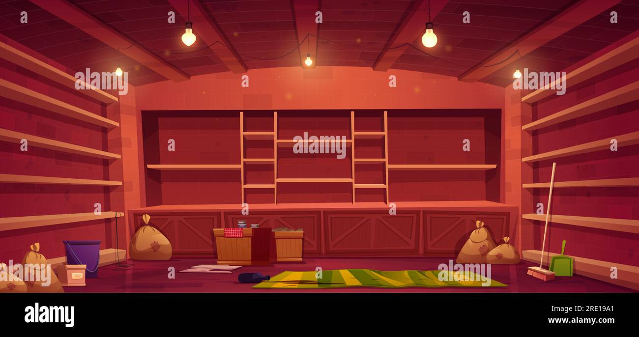 Empty shelf in home pantry storage cartoon illustration. Cellar ...