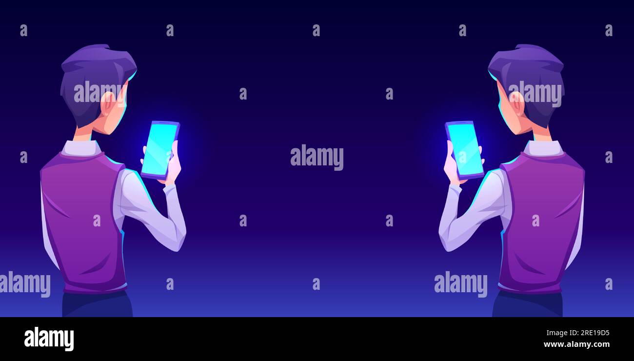 Boy using smartphone app. Man or guy hold in hand mobile phone with ...