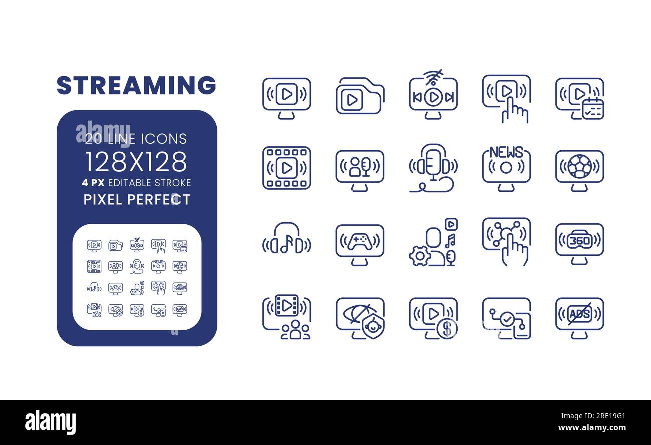 Streaming linear desktop icons set Stock Vector Image & Art - Alamy
