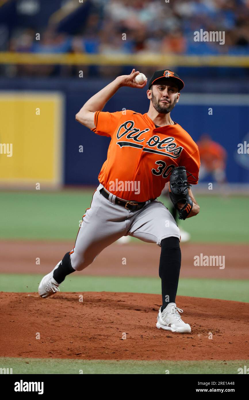 Baltimore Orioles starting pitcher Grayson Rodriguez throws to a Tampa ...