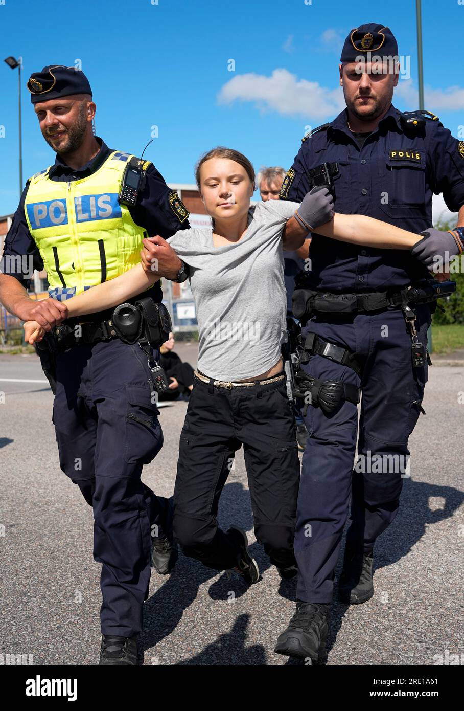 Climate activist Greta Thunberg is detained by police during an action ...
