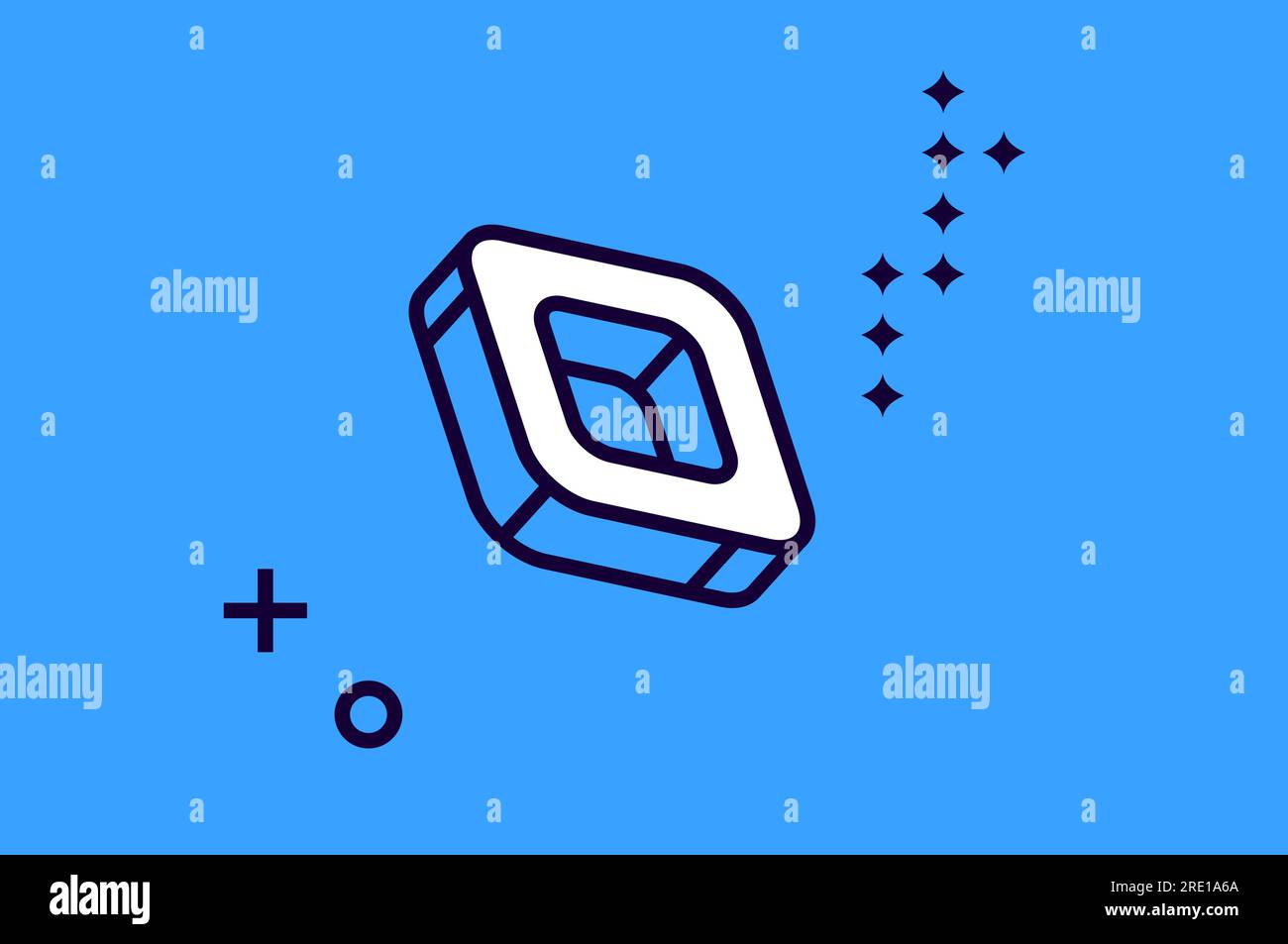 Isometric icon square shape with rounded corners and cavity in center ...