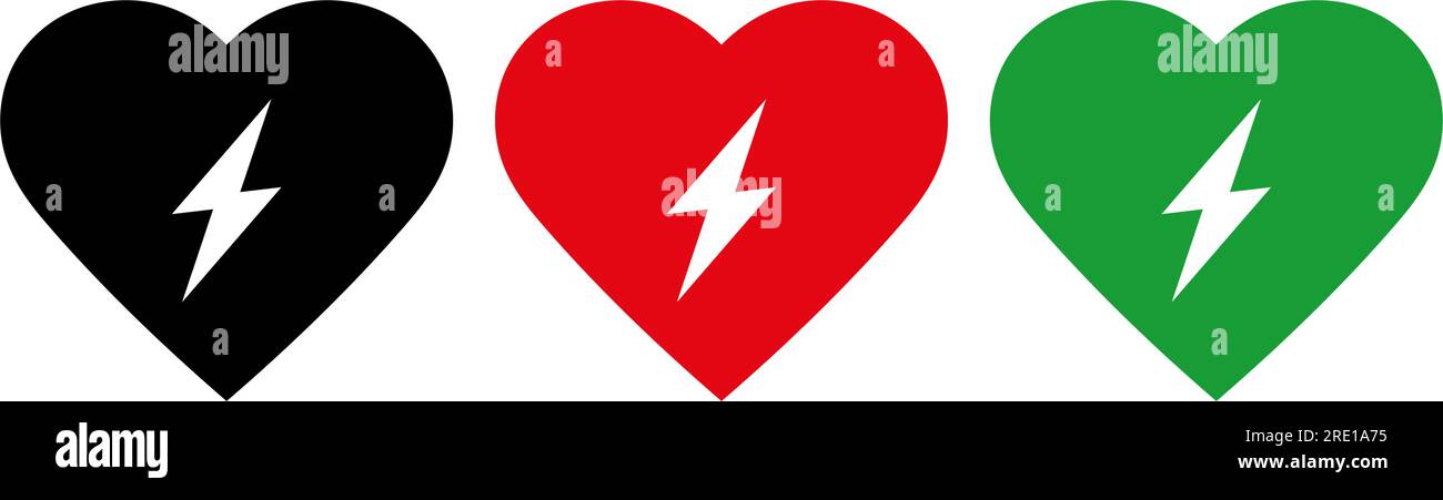 AED automated external defibrillator icon symbol with heart and flash ...