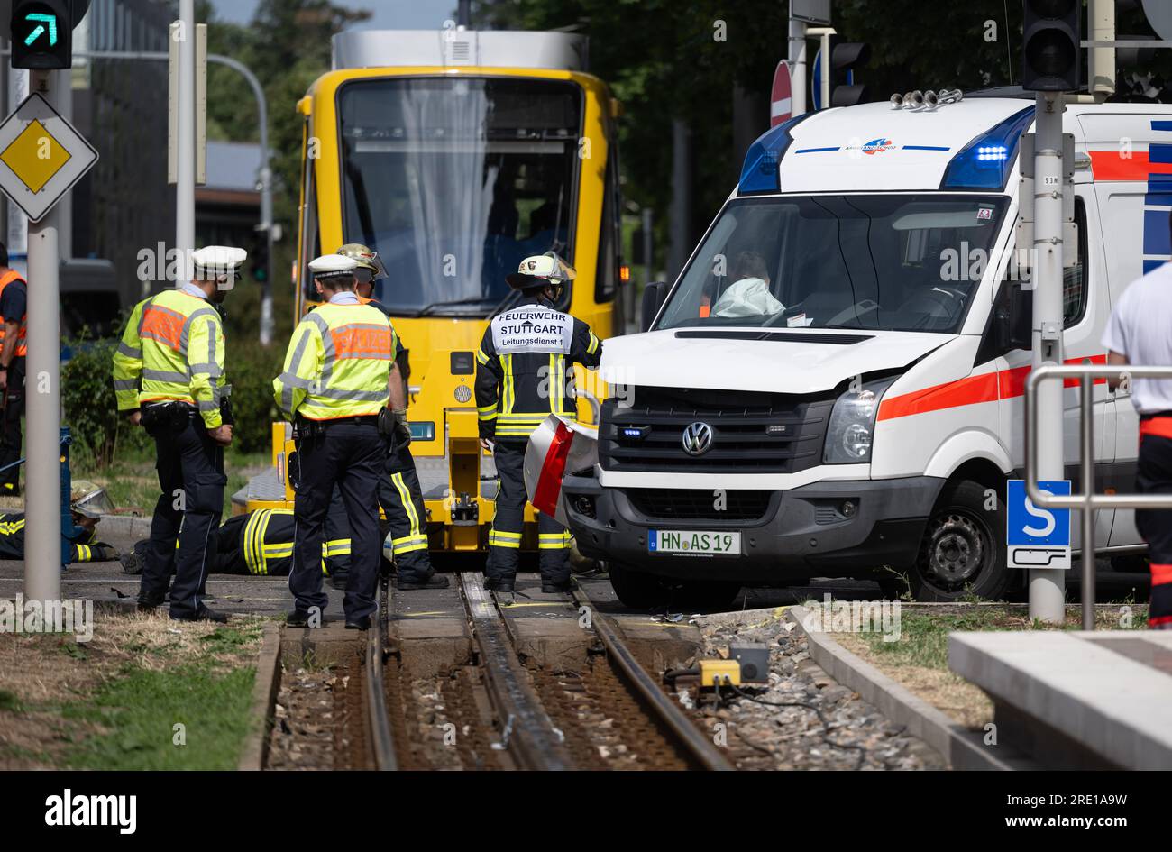 Stuttgart, Germany. 24th July, 2023. The rack railroad and an ambulance ...