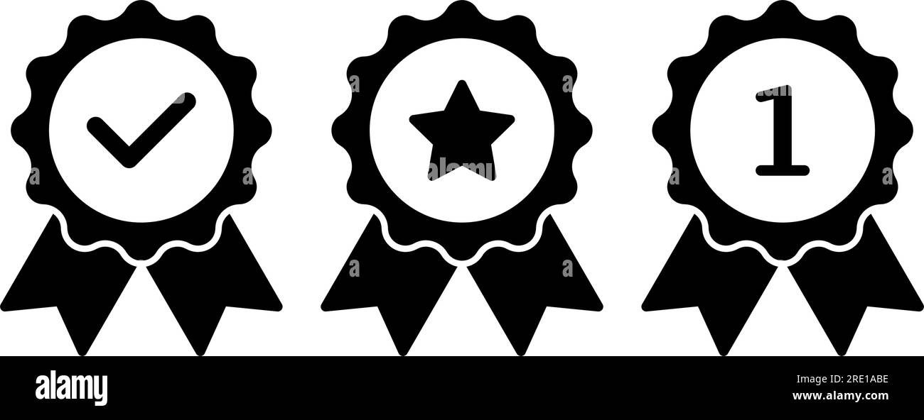 Badge with ribbons, rosette, medal, quality, winning icon set Stock ...