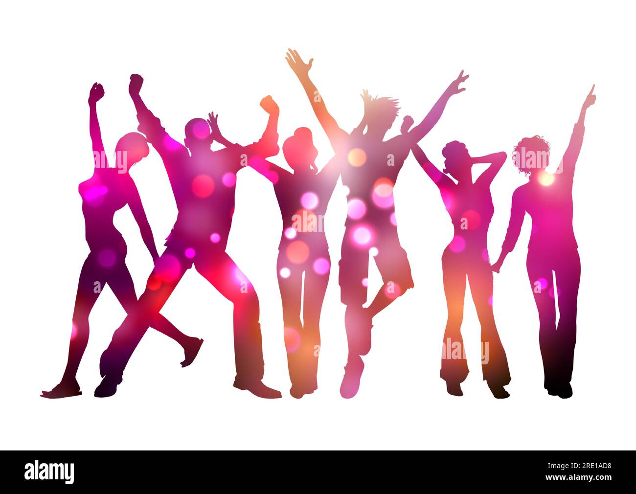 Colourful silhouettes of people dancing on a white background Stock ...