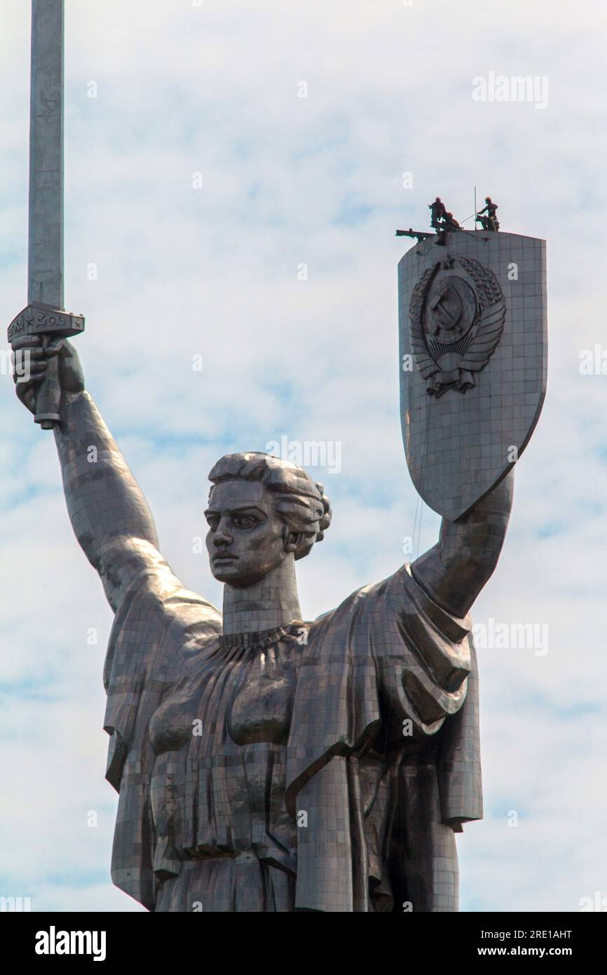 KYIV, UKRAINE - JULY 24, 2023 - Workers prepare to dismantle the State ...
