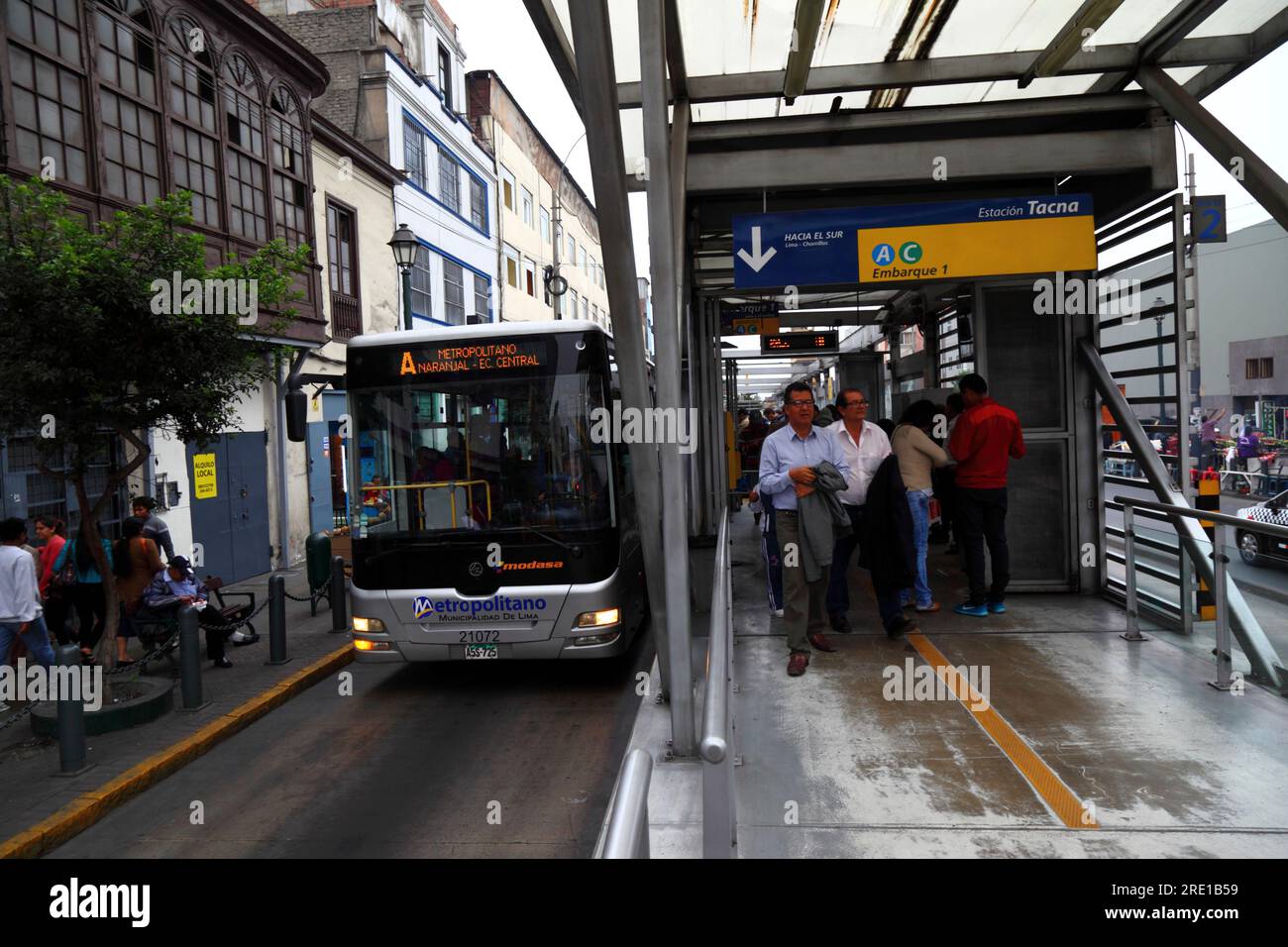 El Metropolitano A Line public bus at Estacion Tacna on Av Emancipación ...