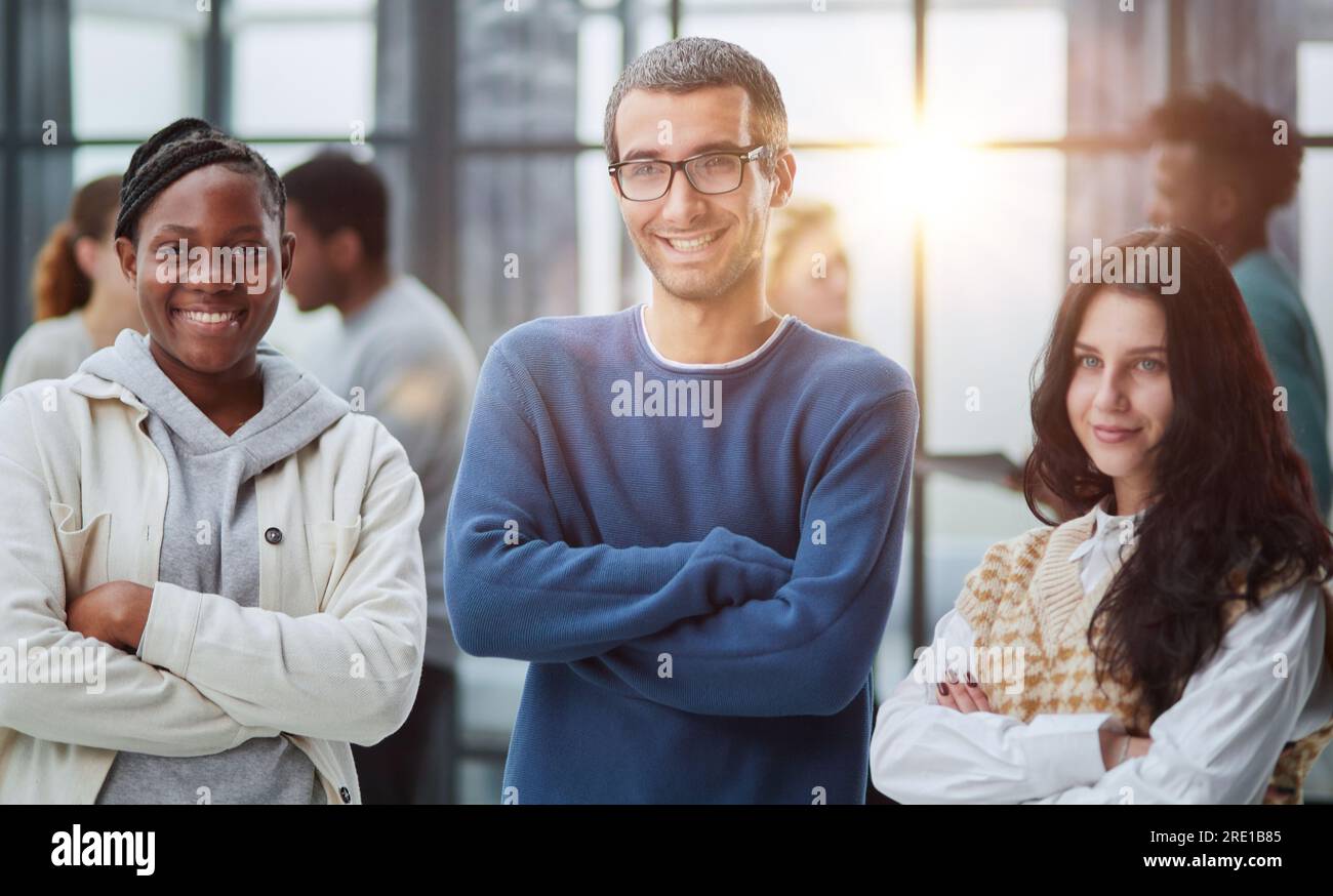multiracial workers staff group pose together as human resource ...