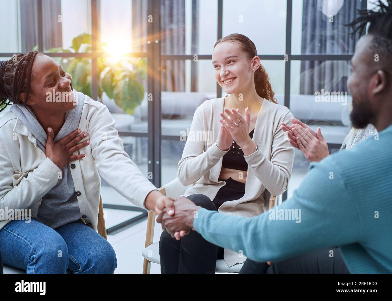 Different groups of people communicate with each other during business ...