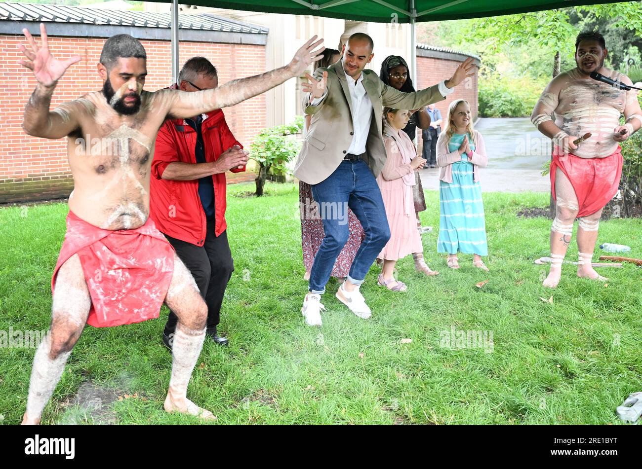 Stuttgart, Germany. 24th July, 2023. Danyal Bayaz (M, Bündnis 90/Die ...