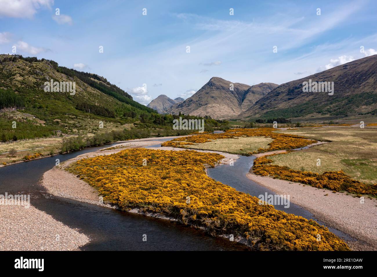 river etive in glen etive scotland looking north elevated view panorama ...