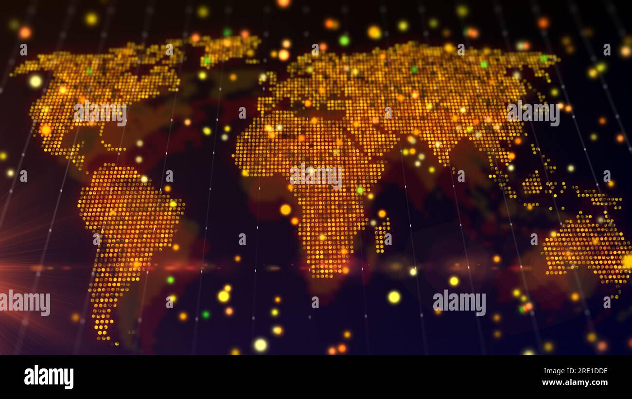 3D rendering digital map of world in the form of a bright glowing ...