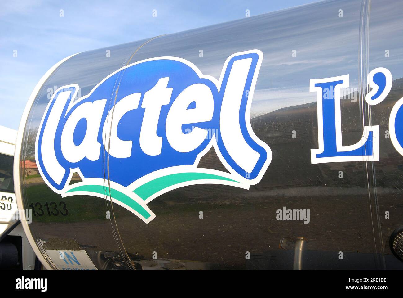 Milk collection, Lactel tank truck, Lactalis Group, in Normandy. Milk ...
